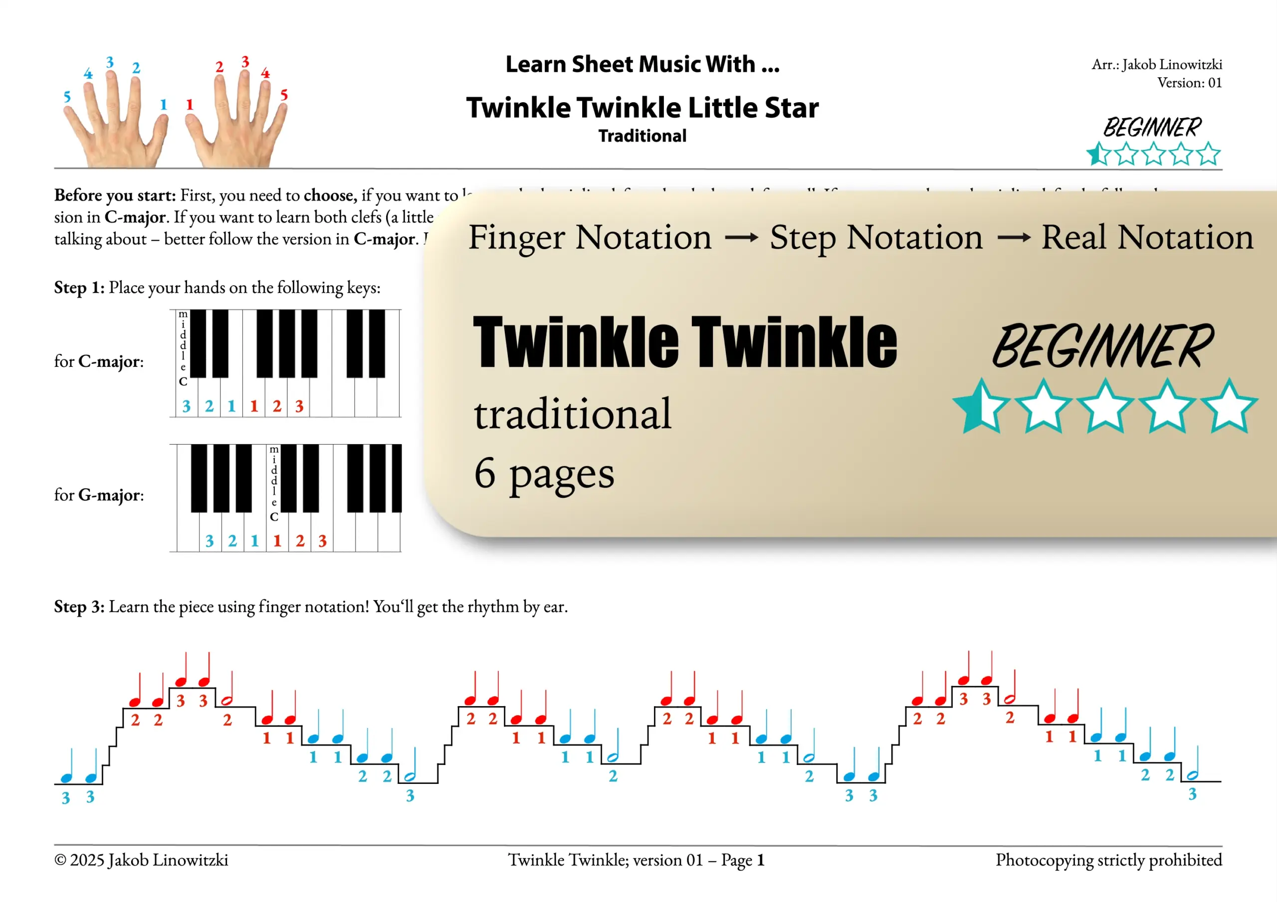 Twinkle Twinkle Finger Notation - piano-arrangements.com